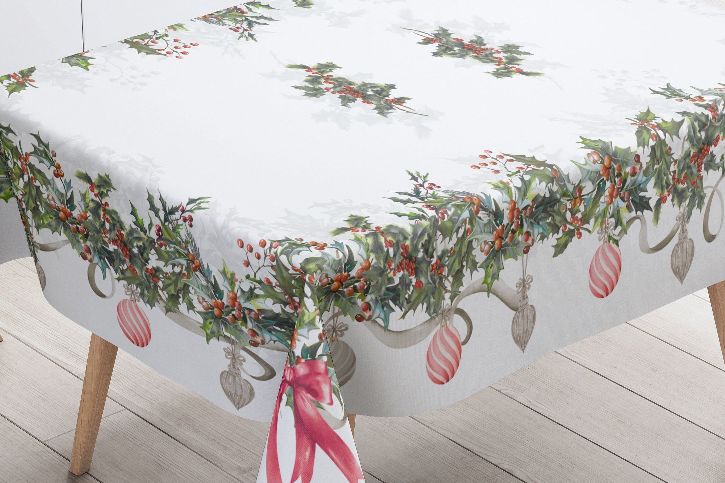 CLODETTE Tovaglia Natalizia in Cotone con Fiocchi " ELODIE " Bianca — Sweet Home Shabby style